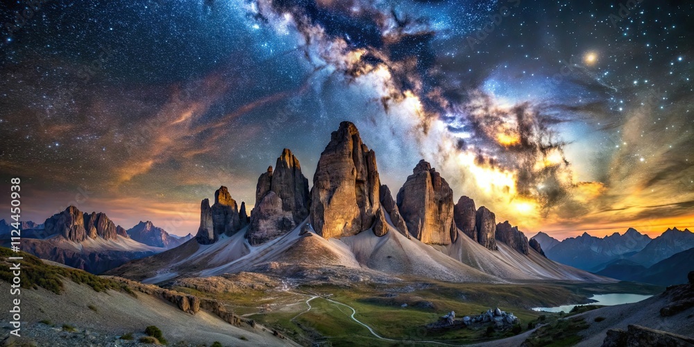 Milky Way over the iconic Tre Cime di Lavaredo peaks in the Dolomites ...
