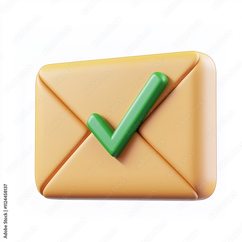 3D Green Check Mark Envelope Icon for Successful Communication and ...