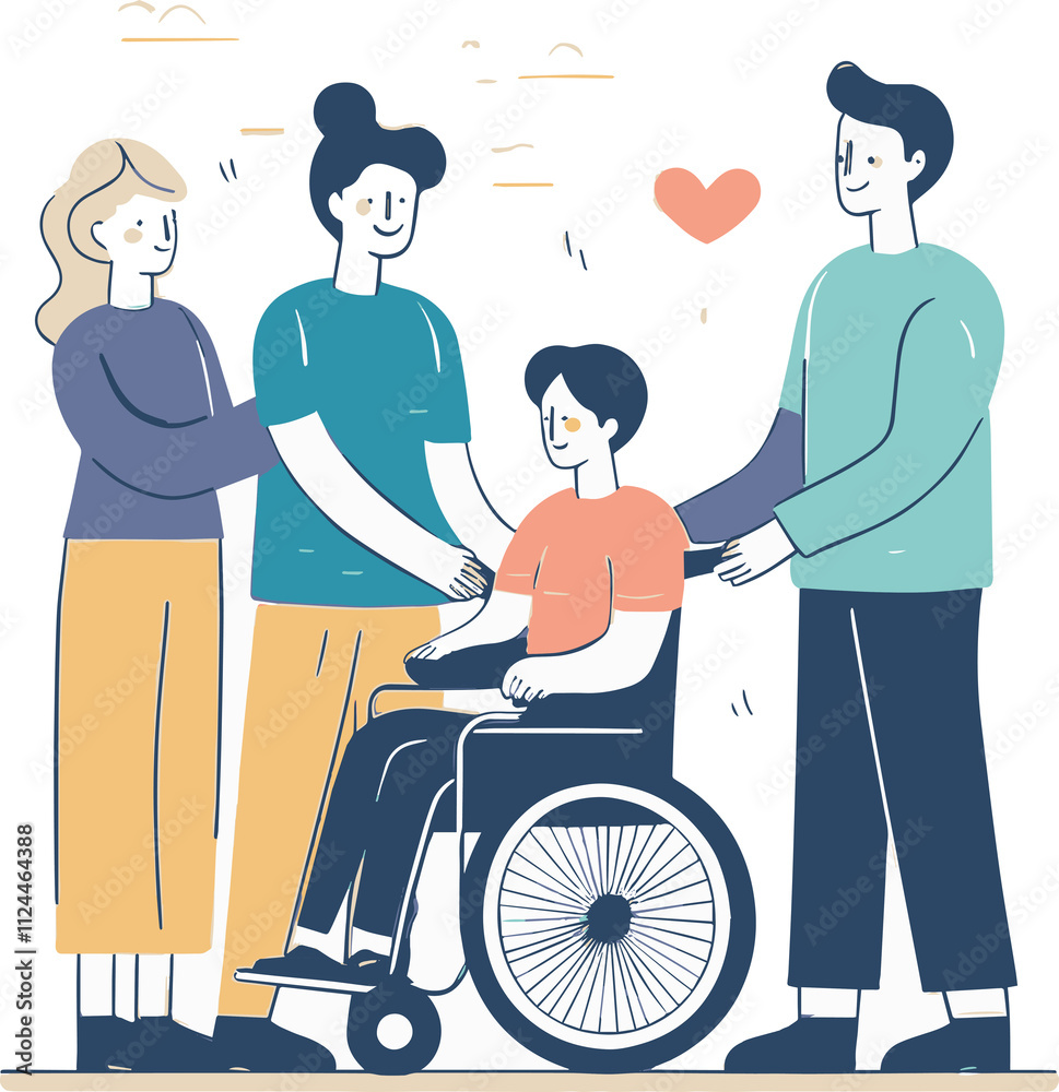 Inclusive Community Support Caring Friends Helping Person in Wheelchair ...