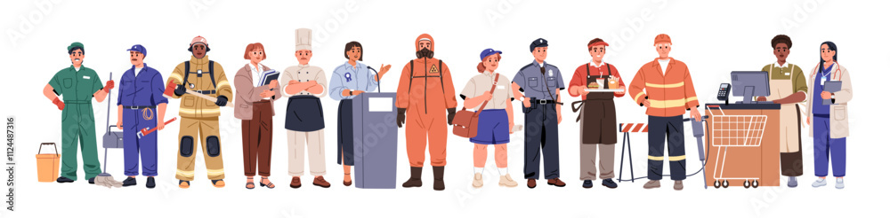 Frontline workers group. Frontliners, different professionals. Police ...