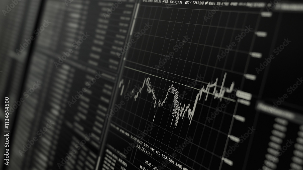 Close-up of digital stock market screen showing upward trend graph ...