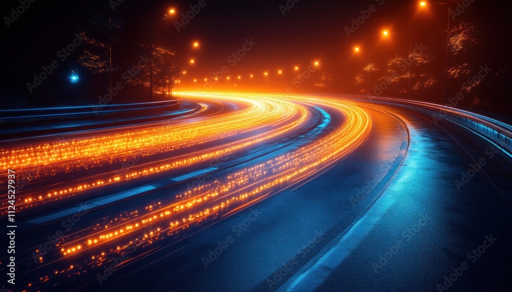 Dynamic Light Trails Cyberpunk Road Speed Motion Blur Night ...