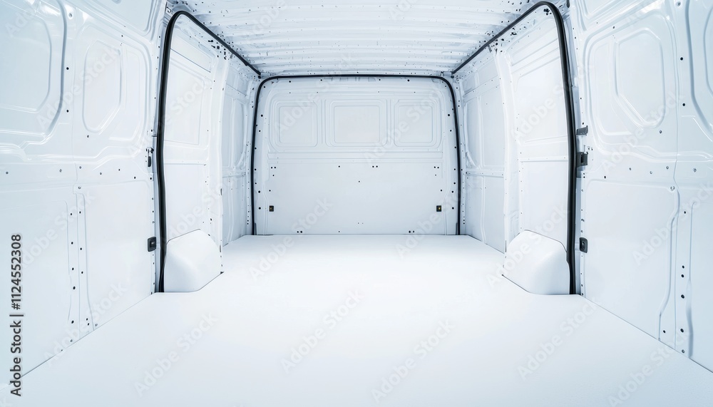 Interior of an empty white van with open rear doors spacious and well ...