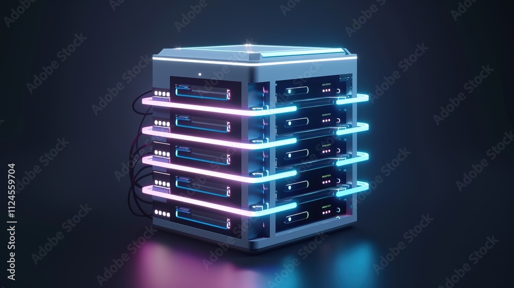 Modern game server rack with blinking lights and cables, symbolizing ...