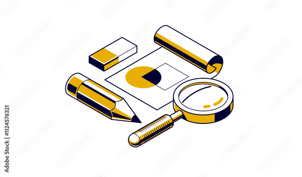 Engineering project concept, paper document blueprint with pencil ...