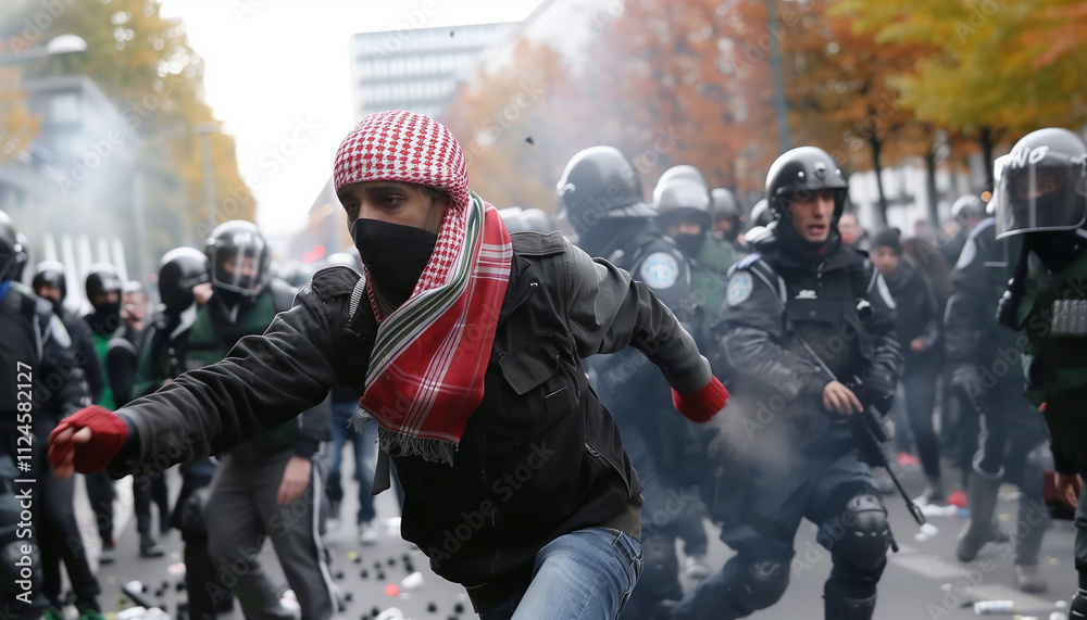 Angry men protest and cause riots. Stock Photo | Adobe Stock