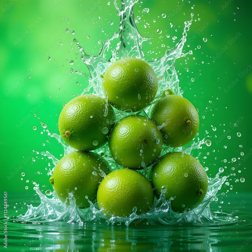 Dynamic lime water splash with a vibrant green gradient background ...
