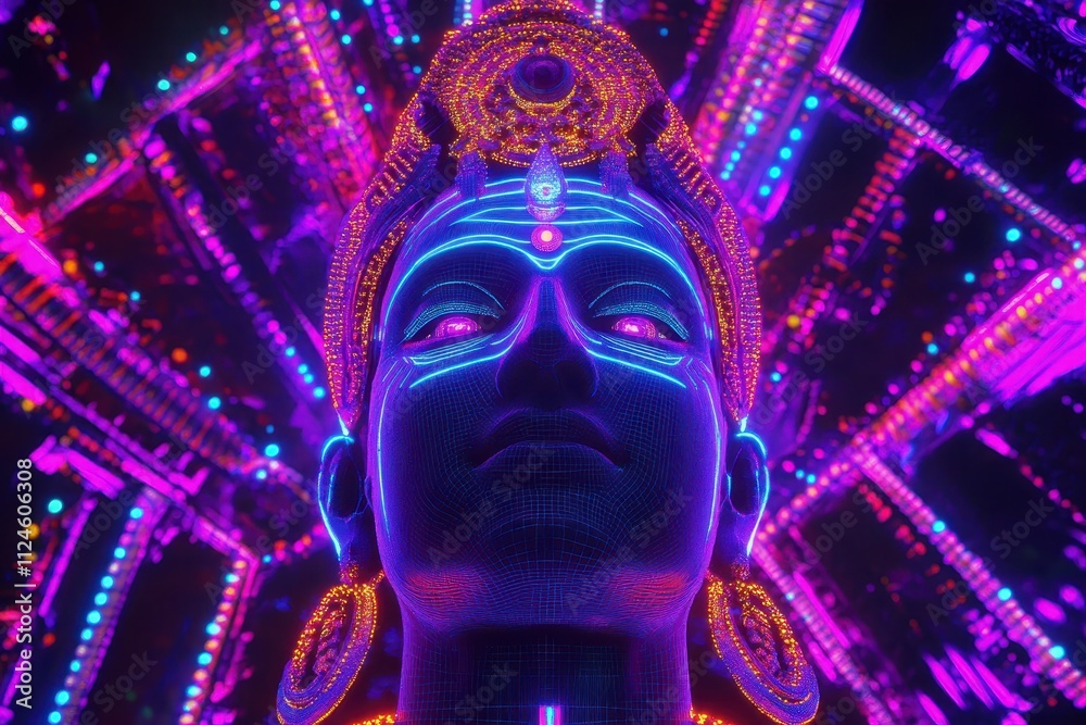 Futuristic Vishnu glowing with cybernetic energy, divine patterns in ...