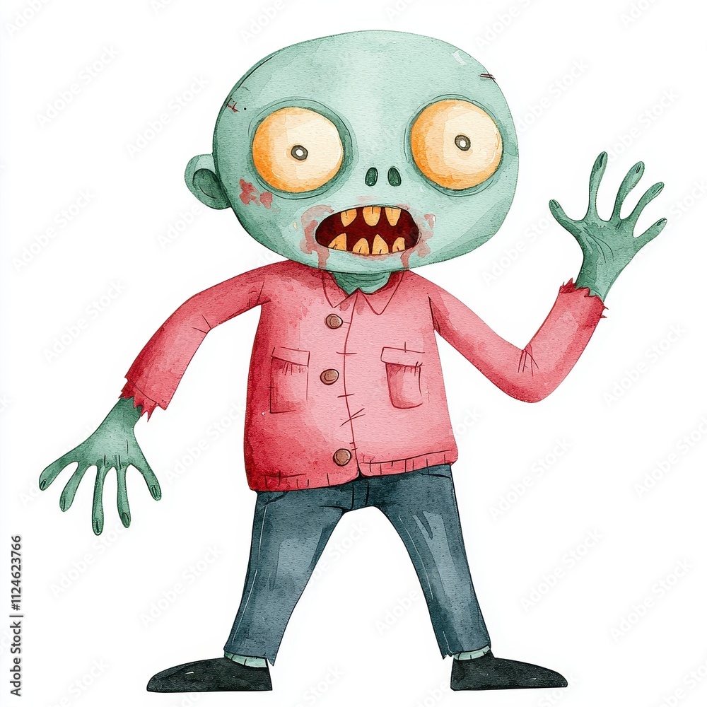 Cute Zombie Watercolor Clipart Halloween Cartoon Illustration Spooky ...