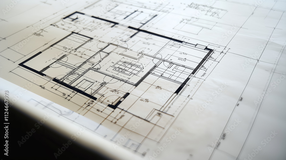 Floor plan, construction planning, blue print or floor drawing in white ...