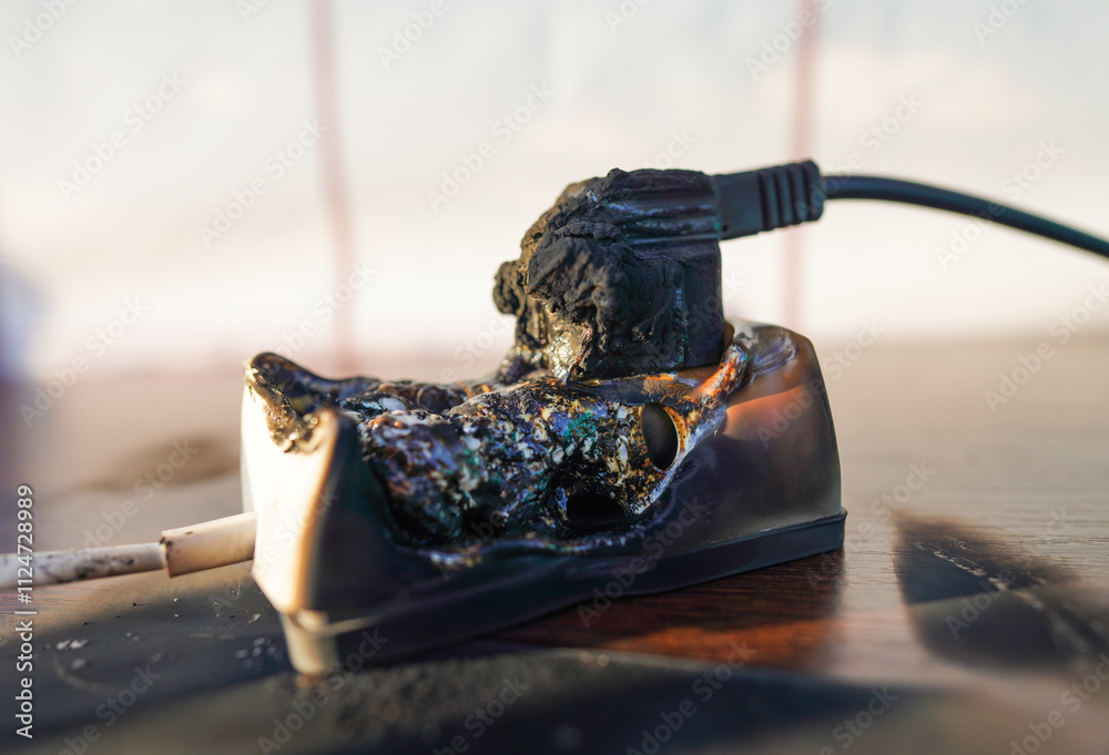 Electrical Short Circuit. Fire socket of electricity plug switch ...