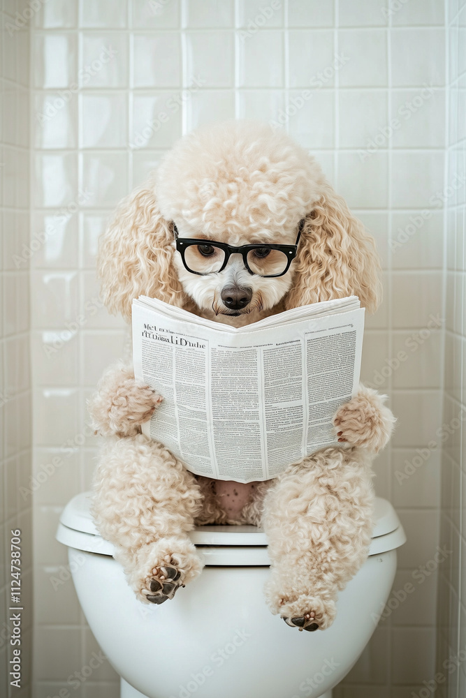 poodle dog bathroom Adorable poodle dog wearing glasses reading ...