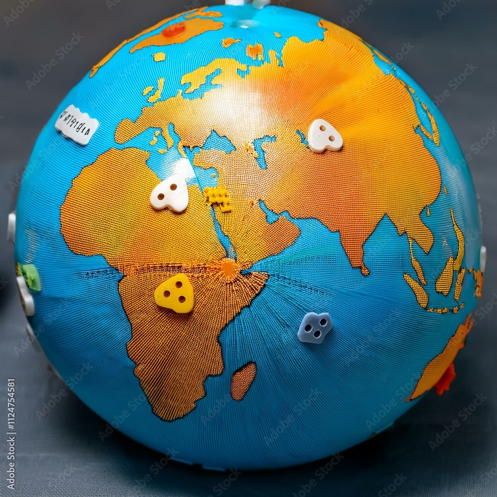 Generated image A Braille-embossed globe or map showing different ...