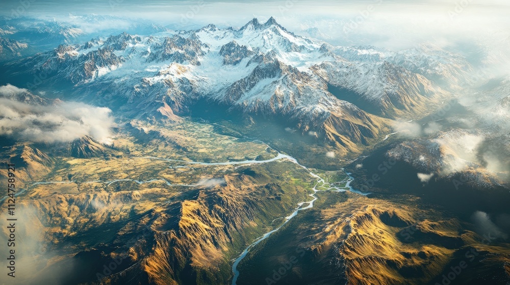 An aerial view of Argentina highlighting geographical features such as ...