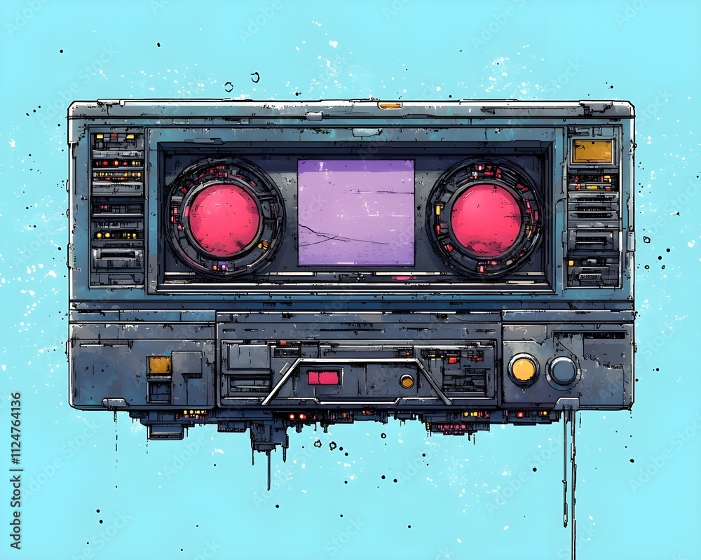 audio cassette recorder retro-futuristic card design combining cassette ...