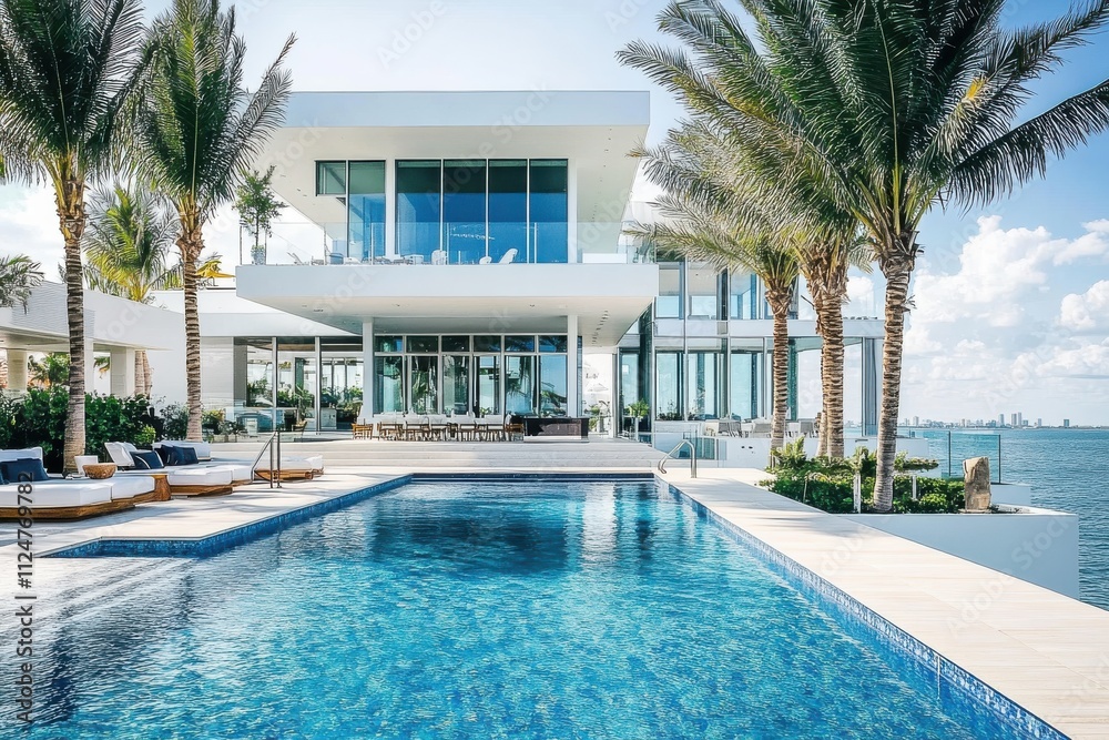 Modern luxury villa white angular architecture multi-level design large ...