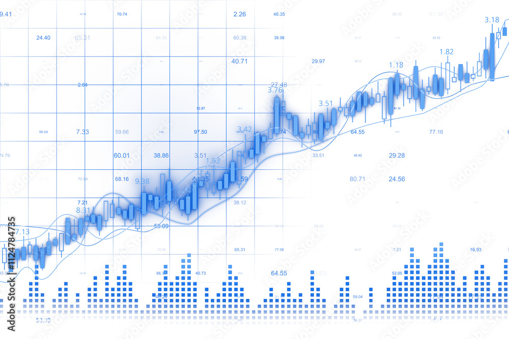 Stock market chart with candlestick patterns, grid layout, and ...