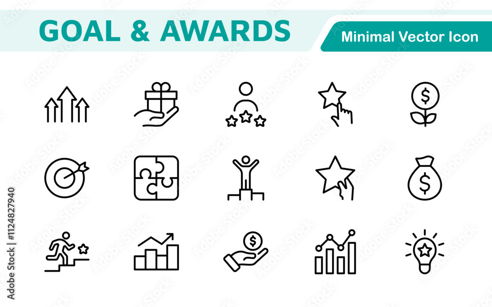 Goal & Awards Icon Set. A motivational collection of icons designed to ...