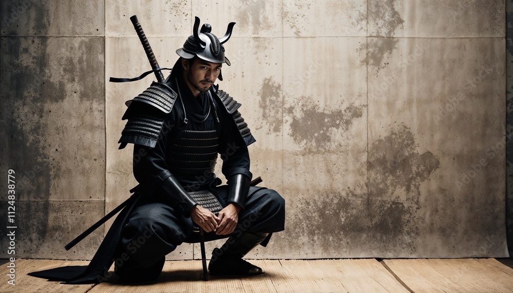 Pensive Japanese samurai in traditional armor, dark and powerful ...