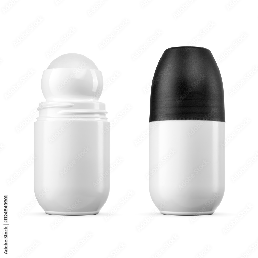 Blank open and closed plastic roll-on antiperspirant deodorant bottle ...