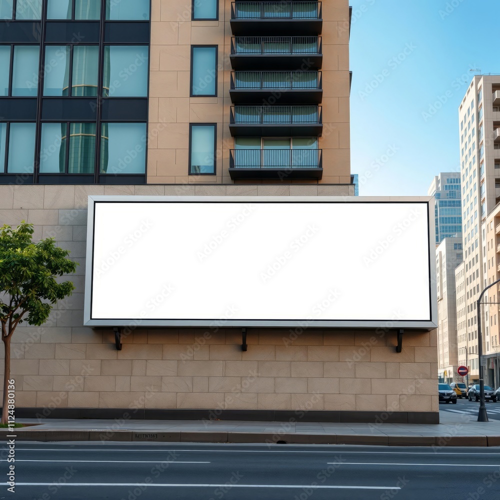 Blank white horizontal billboard on building wall mockup advertising ...