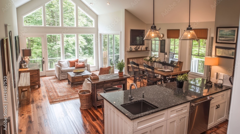 Foto de Stock Compact open-concept floor plan, making creative use of ...