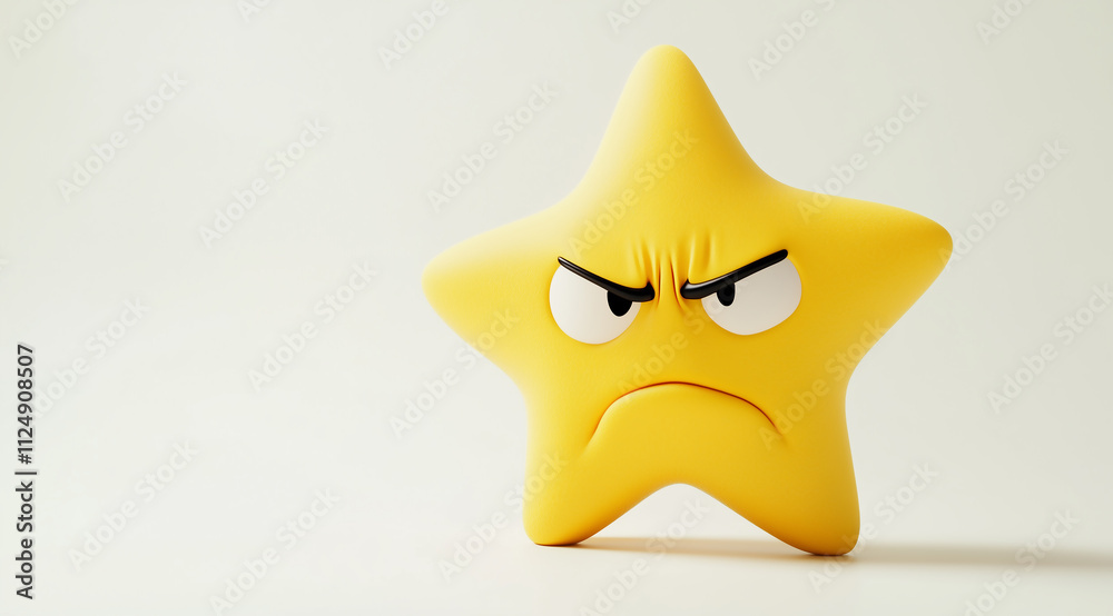 3D icon of an angry star, simple background, white background, yellow ...