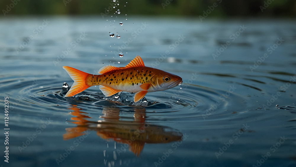 the drop falls below the water surface, it morphs into a small fish ...