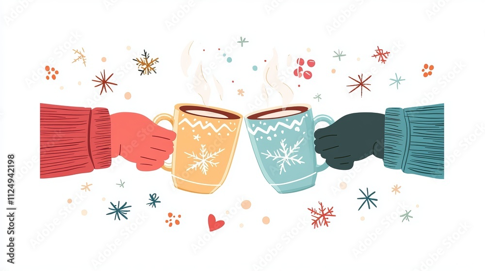 Cheers to coffee mugs. A pair of friends celebrate the holiday while ...
