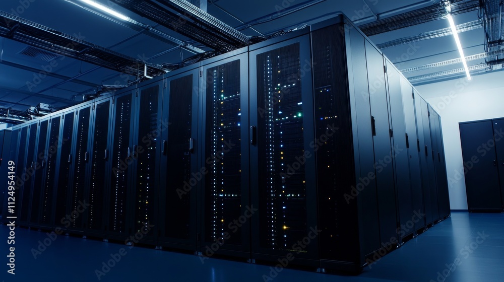 Data center operations showcase modern facility photography high-tech environment wide angle ...