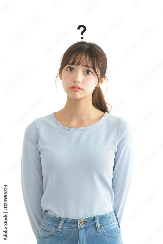 Man stands upright and looks confused,transparent background,question ...