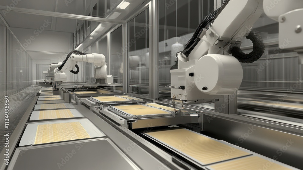 Microchip packaging line, wafers cut and placed into trays, vacuum arms ...