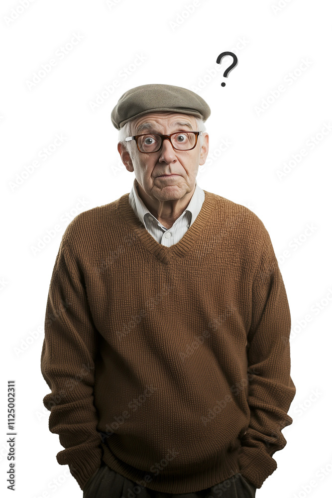 Man stands upright and looks confused,transparent background,question ...