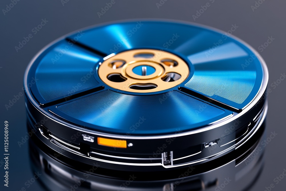 A high-tech DVD player scanning a Blu-ray disc, with animated LED ...