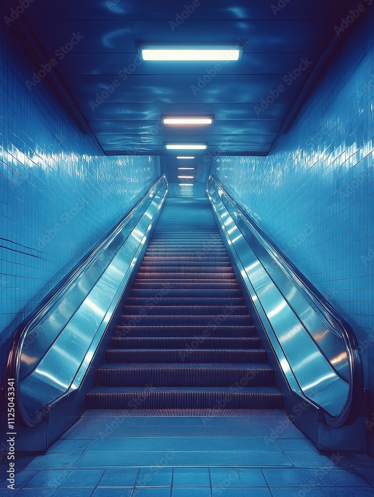 Escalator steps, moving staircase, empty metro elevator, electric ...