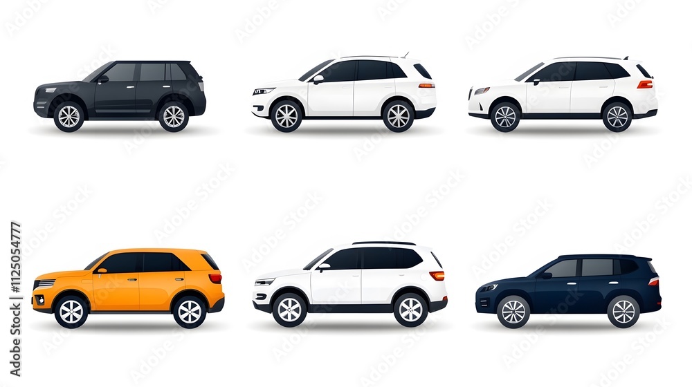 Flat vector car poster for a car rental service with various vehicle ...