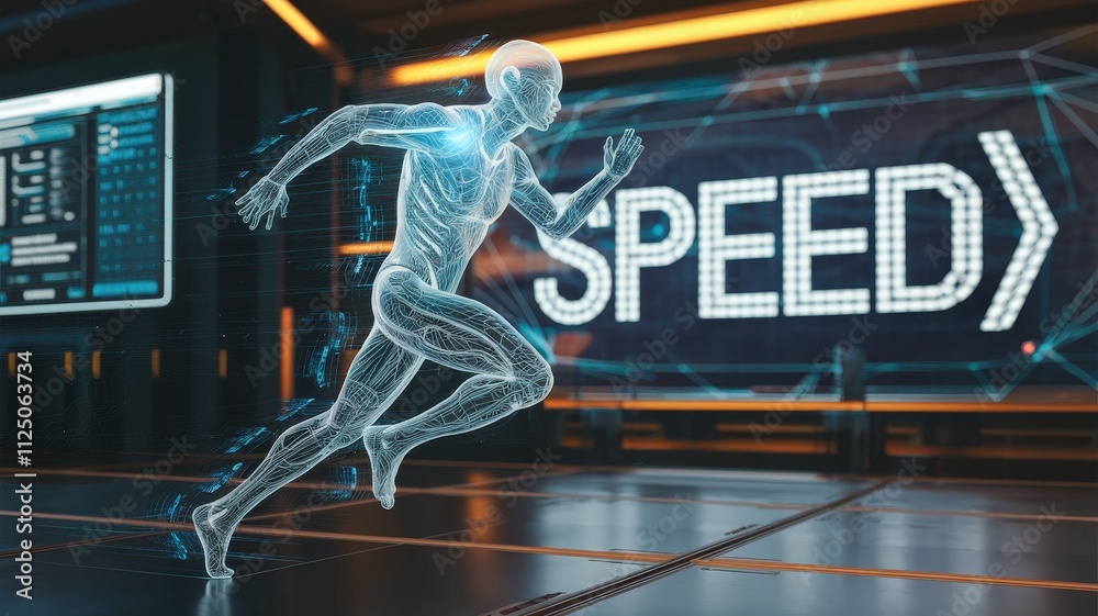 Futuristic Running Figure with Speed Concept in Digital Environment ...