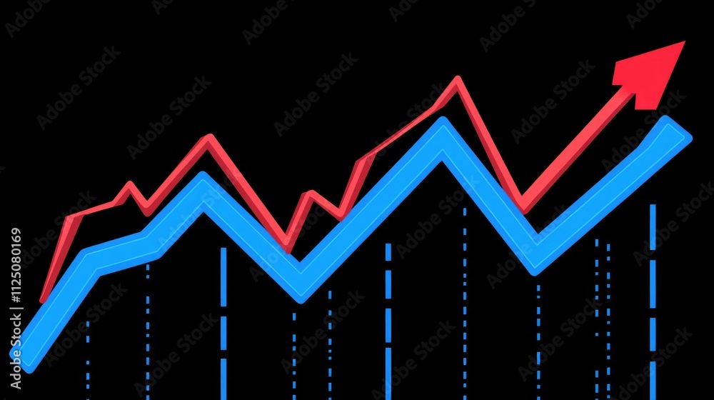 A financial dashboard showing a live stock market graph with growing ...