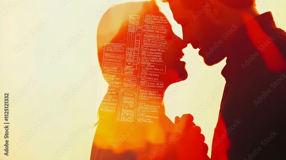 of a couple resolving a conflict, overlaid with an image of conflict ...