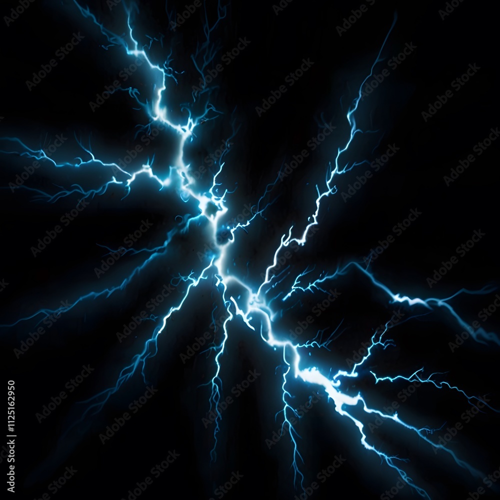 Electric blue lightning bolt overlay the dark background, representing ...