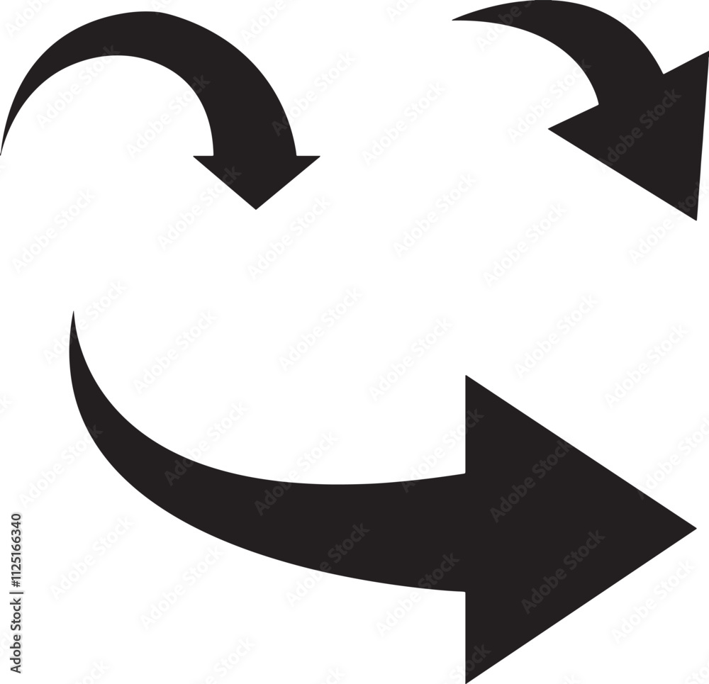 Black arrows set. Curved arrows. Arrow sign. Flat style icons. Superset ...