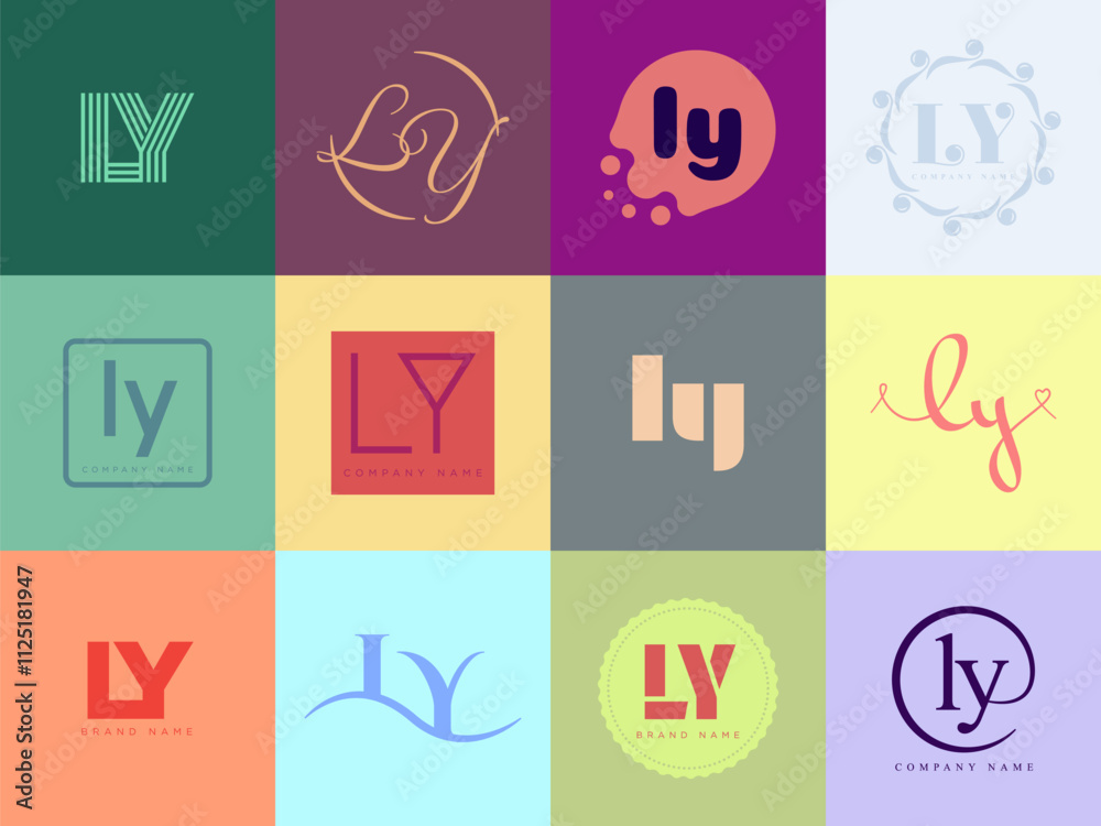 LY logo company template. Letter l and y logotype. Set different ...