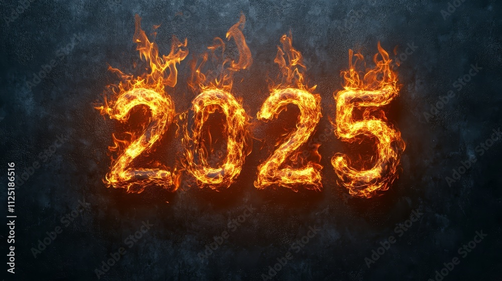 Flaming 2025 New Year - Fiery digits 2025 symbolize a passionate ...