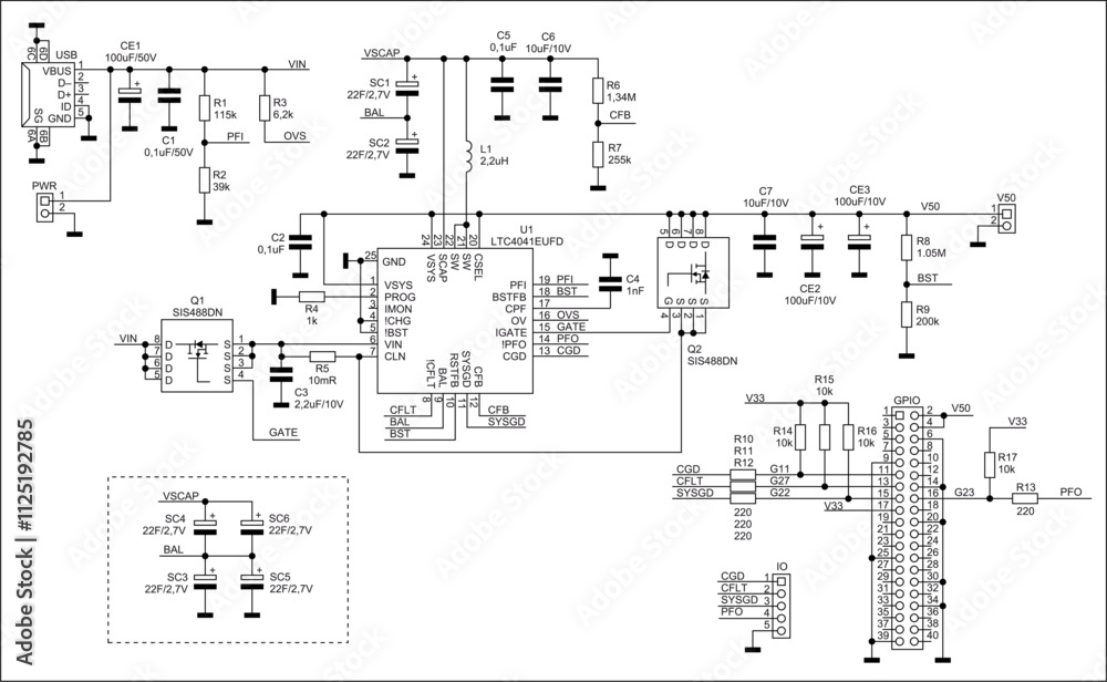 Schematic diagram of digital electronic device on paper sheet. Vector ...