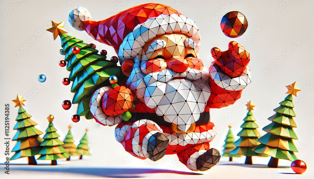 Santa Claus is happy holding a bauble and pine cut tree illustrated in ...