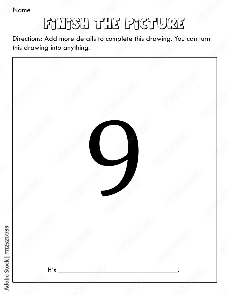 Coloring page, Finish the picture, number nine. Stock Illustration ...