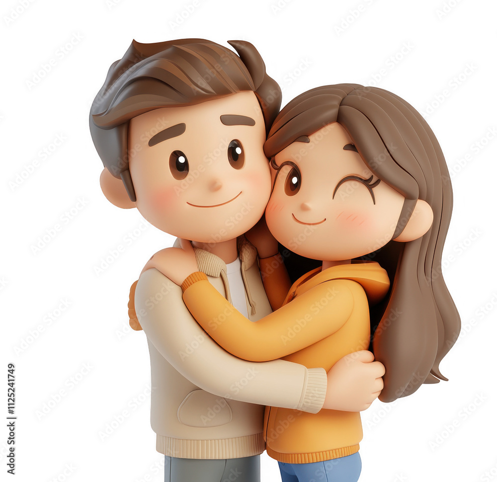 3d icon valentine avatar Happy couple hug embracing each other on ...