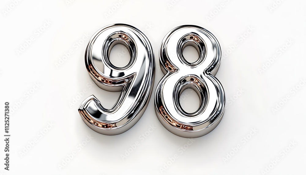 3D "98" text in chrome with subtle reflections, set against a solid ...