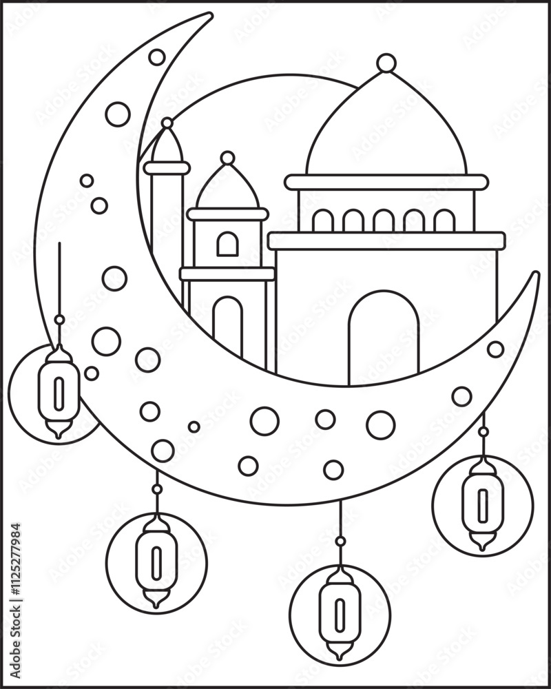 Eid Mubarak in outline Design vector art and illustration Coloring Page ...