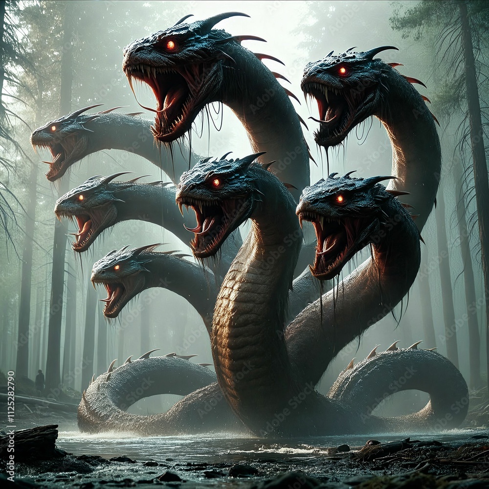 Hydra, a many-headed monster from ancient Greek mythology. When it ...
